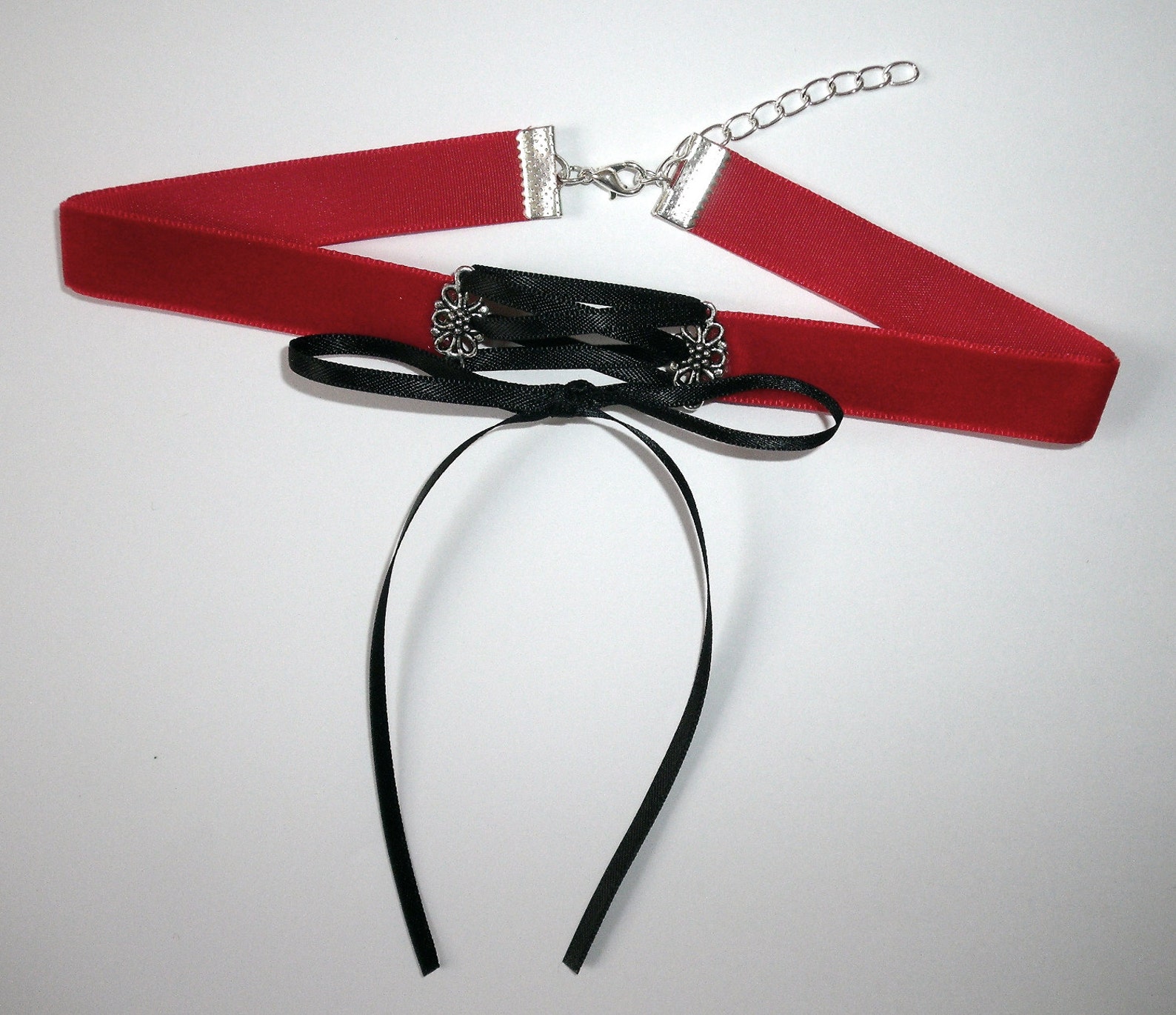 Corset Choker Gothic Necklace Red Velvet Ribbon Bow Collar Etsy