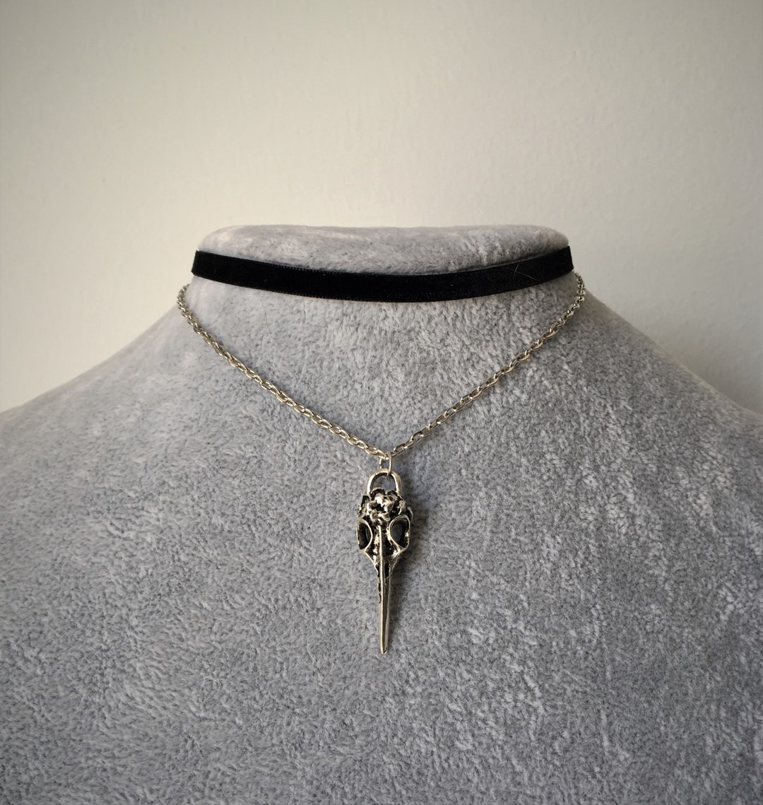 Raven Skull Necklace Gothic Choker Crow Skull Necklace Velvet - Etsy