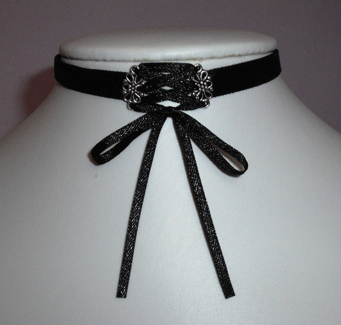 Corset Choker Gothic Necklace Black Velvet Ribbon Bow Collar Etsy