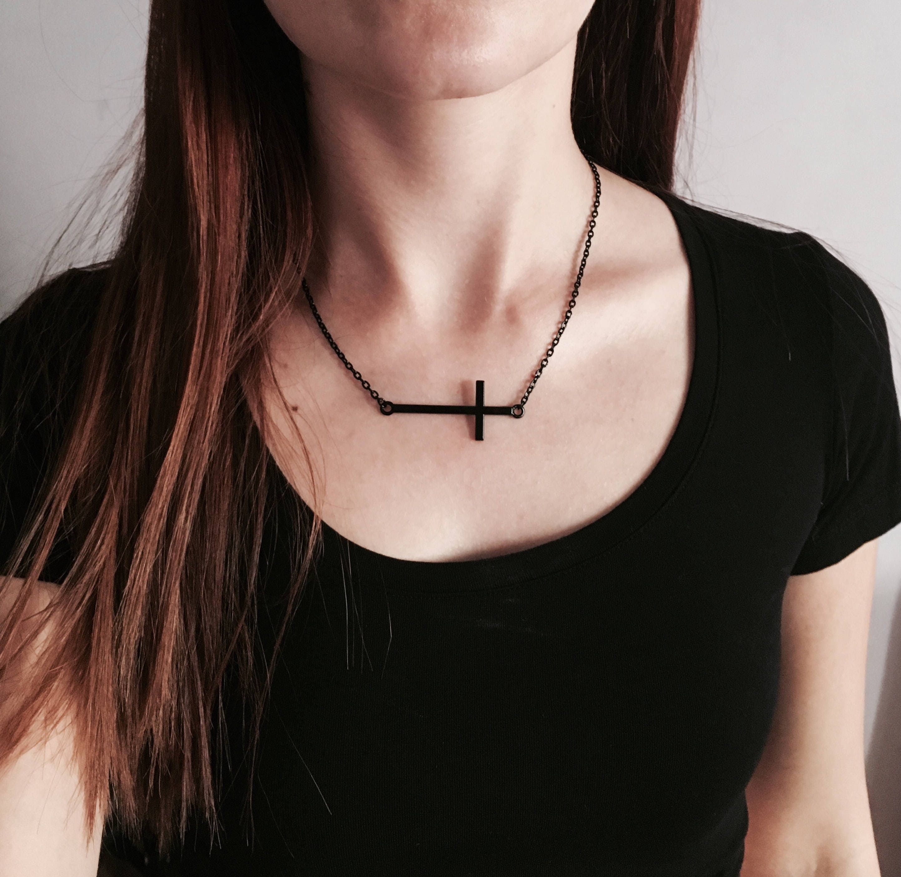 Black Cross Necklace Gothic Grunge Emo Creepy Jewelry Pastel | Etsy