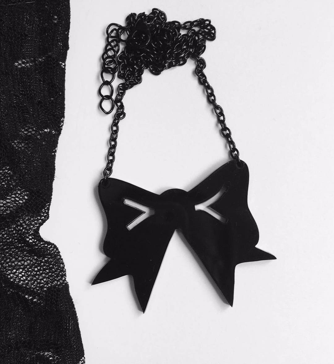 Black Bow Necklace Acrylic Gothic Dark Emo Scene Jewelry Laser Cut - Etsy