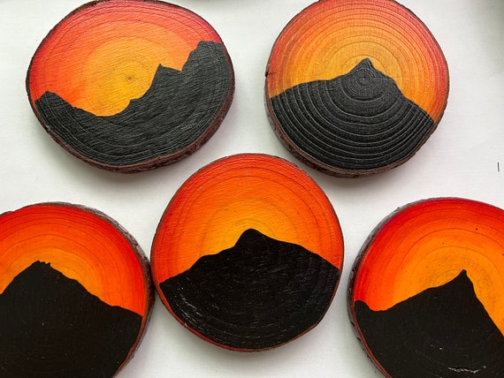 Mountain Sunset Coasters Hand Painted Mountains of the - Etsy