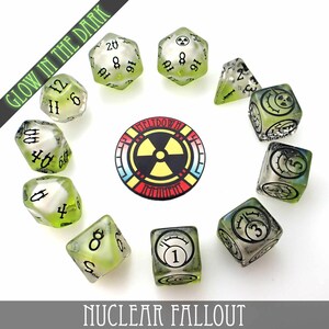 Nuclear Fallout Exclusive 11 Dice Set Glow in the Dark Nuke Wasteland ...
