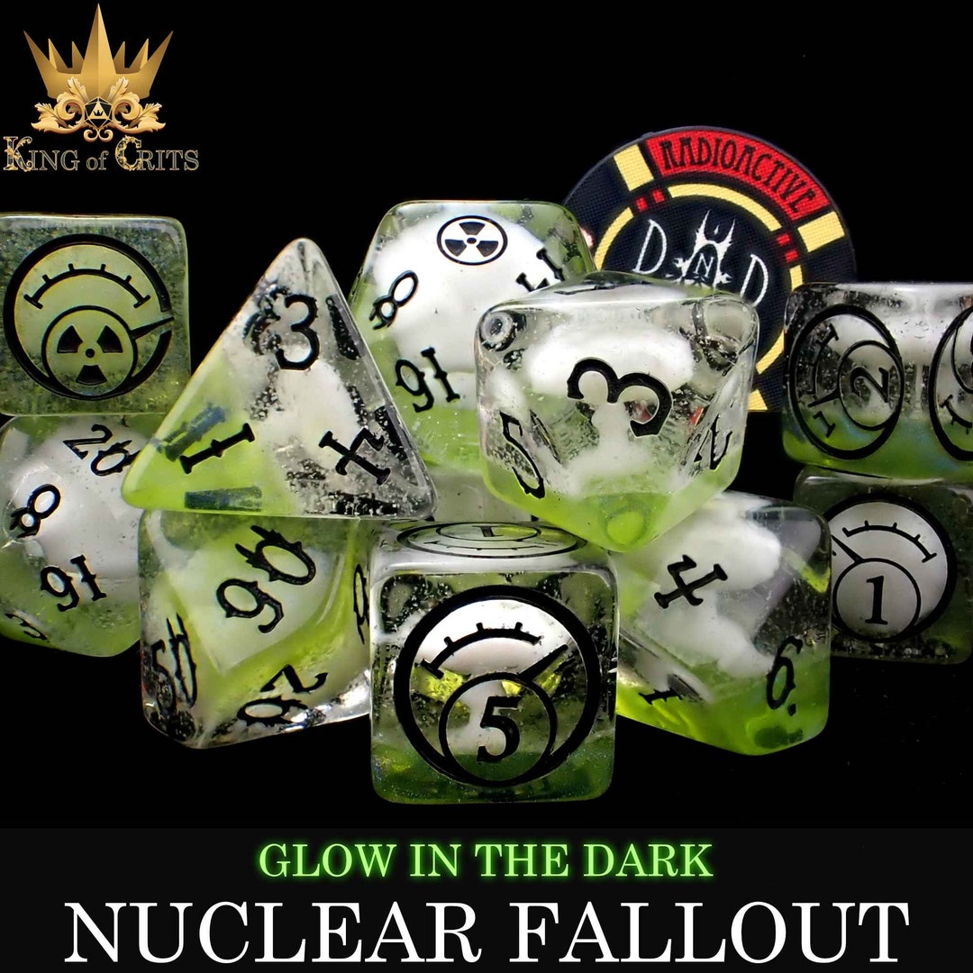 Nuclear Fallout Exclusive 11 Dice Set Glow in the Dark Nuke Wasteland ...