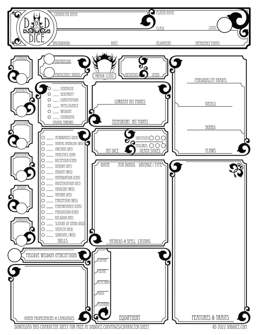 D&D 5e Character Sheet Exclusive DND DICE Design - Etsy Sweden