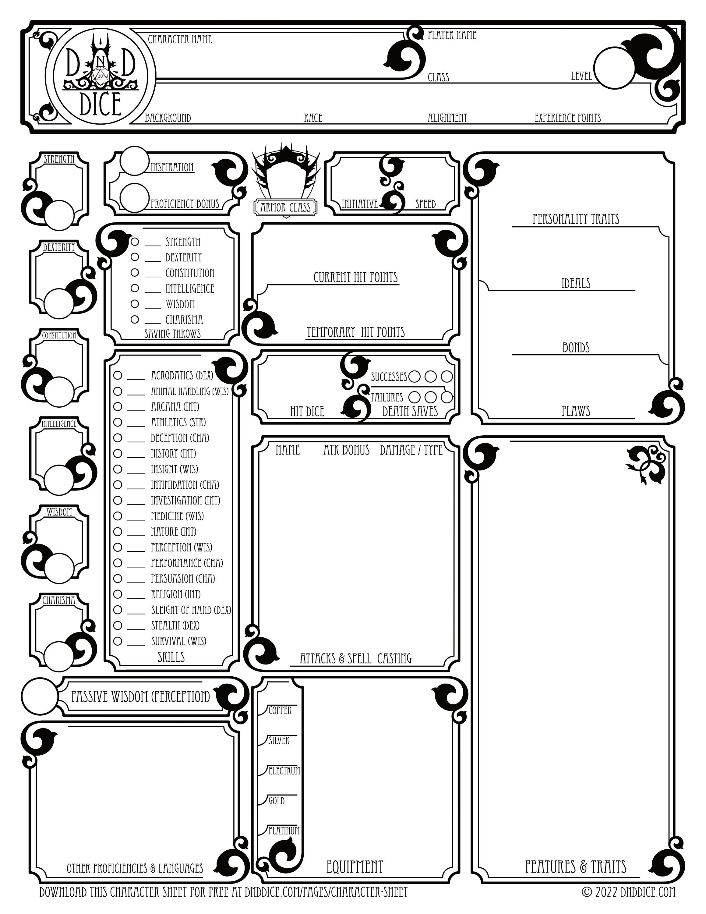 D&D 5e Character Sheet | Exclusive DND DICE Design - Etsy UK