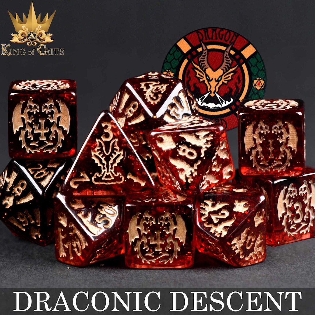 Draconic Descent Exclusive 11 Dice Set | Fire Dragon Themed Flame ...