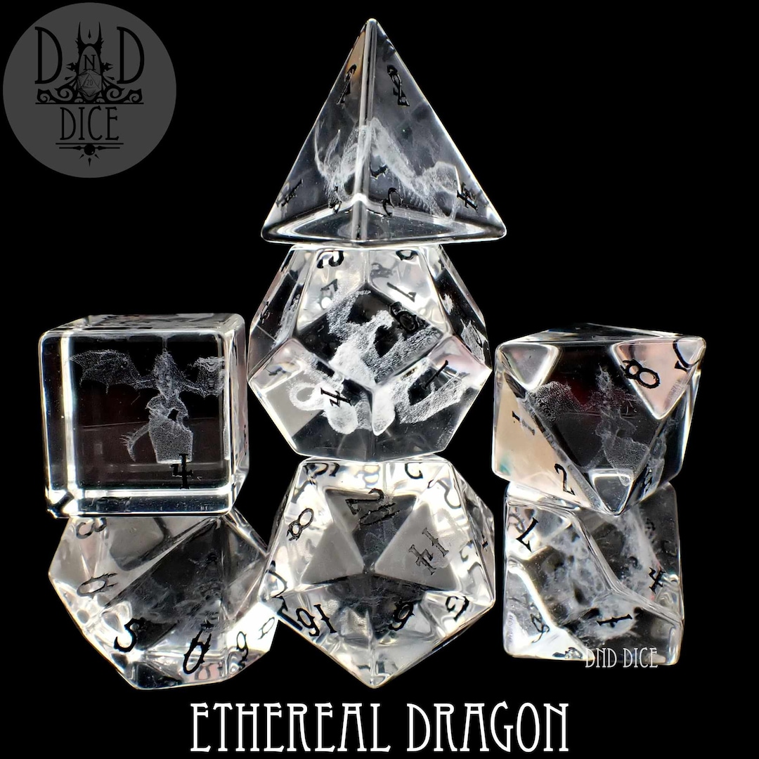 Ethereal Dragon Etched in Glass Dice Set | Exclusive Design Includes ...