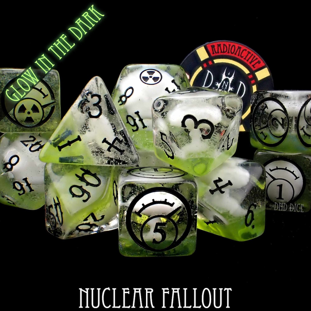 Nuclear Fallout Exclusive 11 Dice Set Glow in the Dark Nuke Wasteland ...