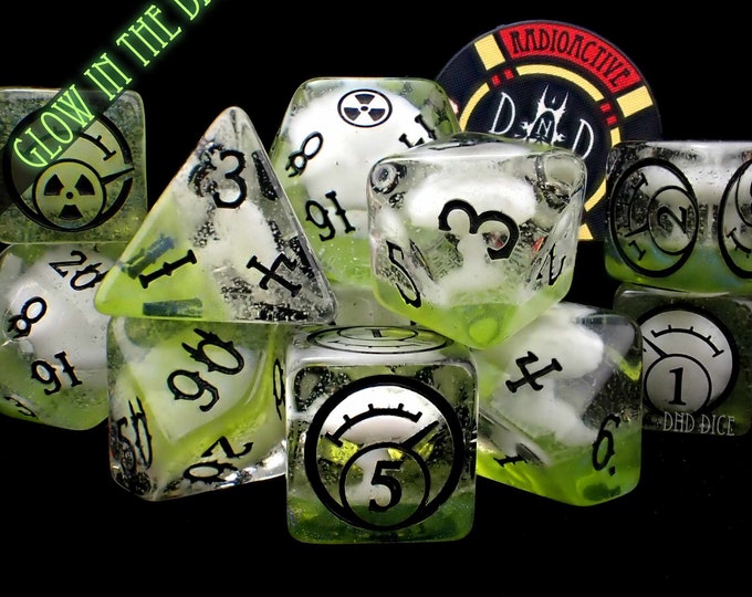 Nuclear Fallout Exclusive 11 Dice Set Glow in the Dark Nuke Wasteland ...