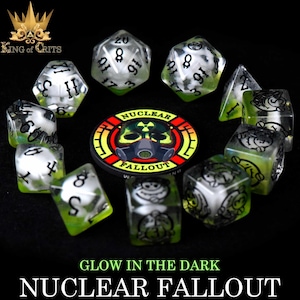 Nuclear Fallout Exclusive 11 Dice Set | Glow in the Dark Nuke Wasteland ...
