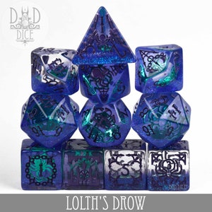 Lolth's Drow Exclusive 11 Dice Set Underdark Chains & Spiders Dark Elf ...