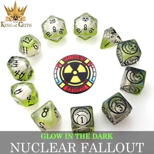 Nuclear Fallout Exclusive 11 Dice Set Glow in the Dark Nuke Wasteland ...
