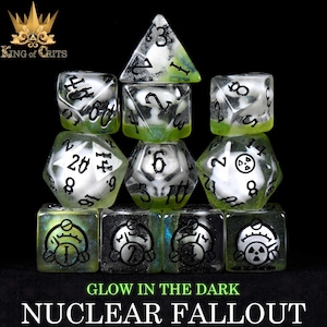 Nuclear Fallout Exclusive 11 Dice Set | Glow in the Dark Nuke Wasteland ...