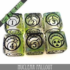 Nuclear Fallout Exclusive 11 Dice Set Glow in the Dark Nuke Wasteland ...