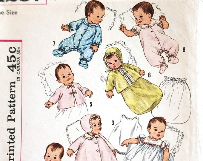 Infant Layette Pattern, UNCUT, Simplicity 4287, 60s Infant Layette ...