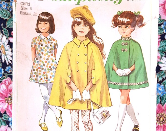 Girl Cape & Dress Pattern, Simplicity 8072, Girl Size 6, Girls 60s ...