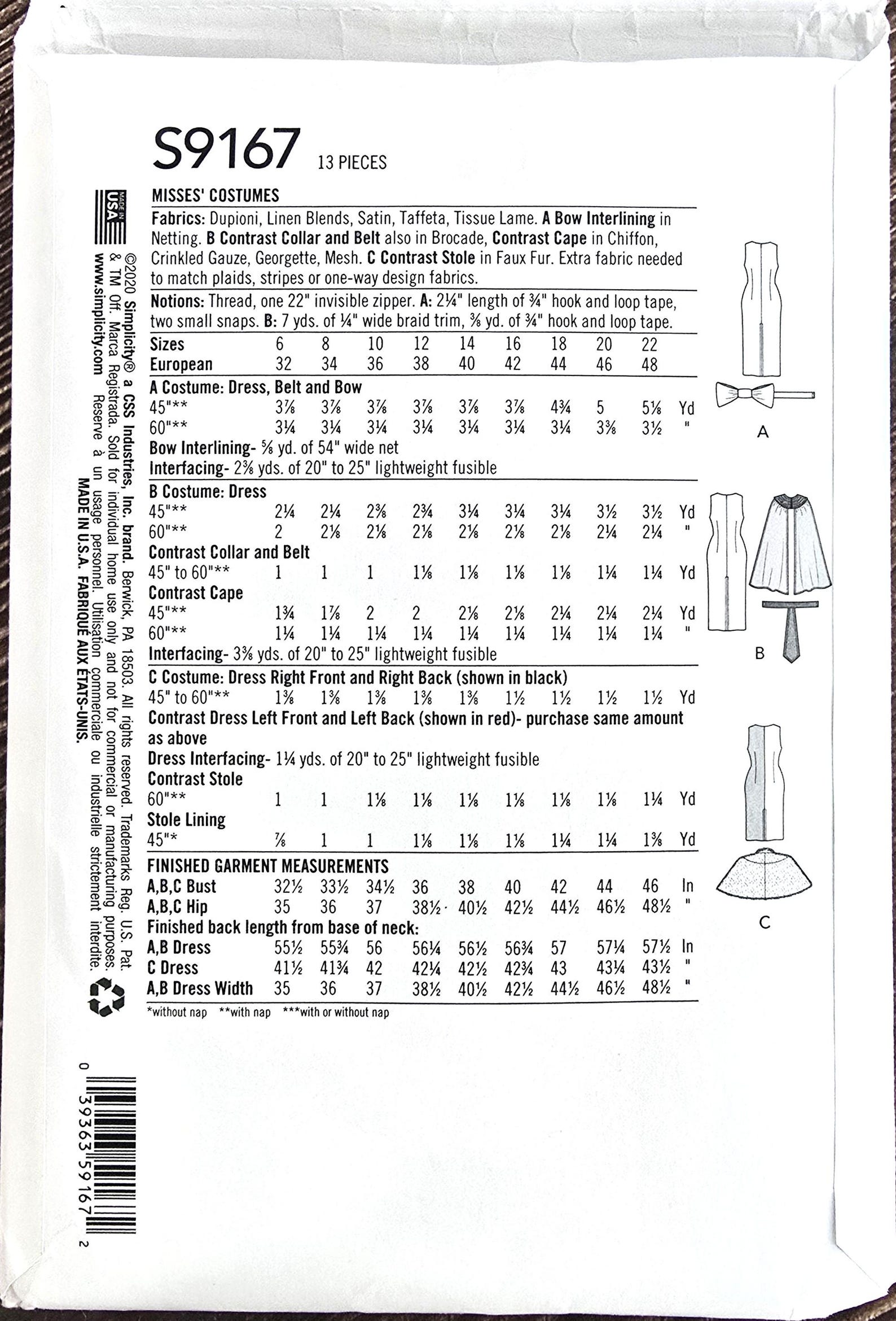 Cleopatra Costume Pattern, UNCUT, Simplicity 9167, Size 6-14, Dress ...