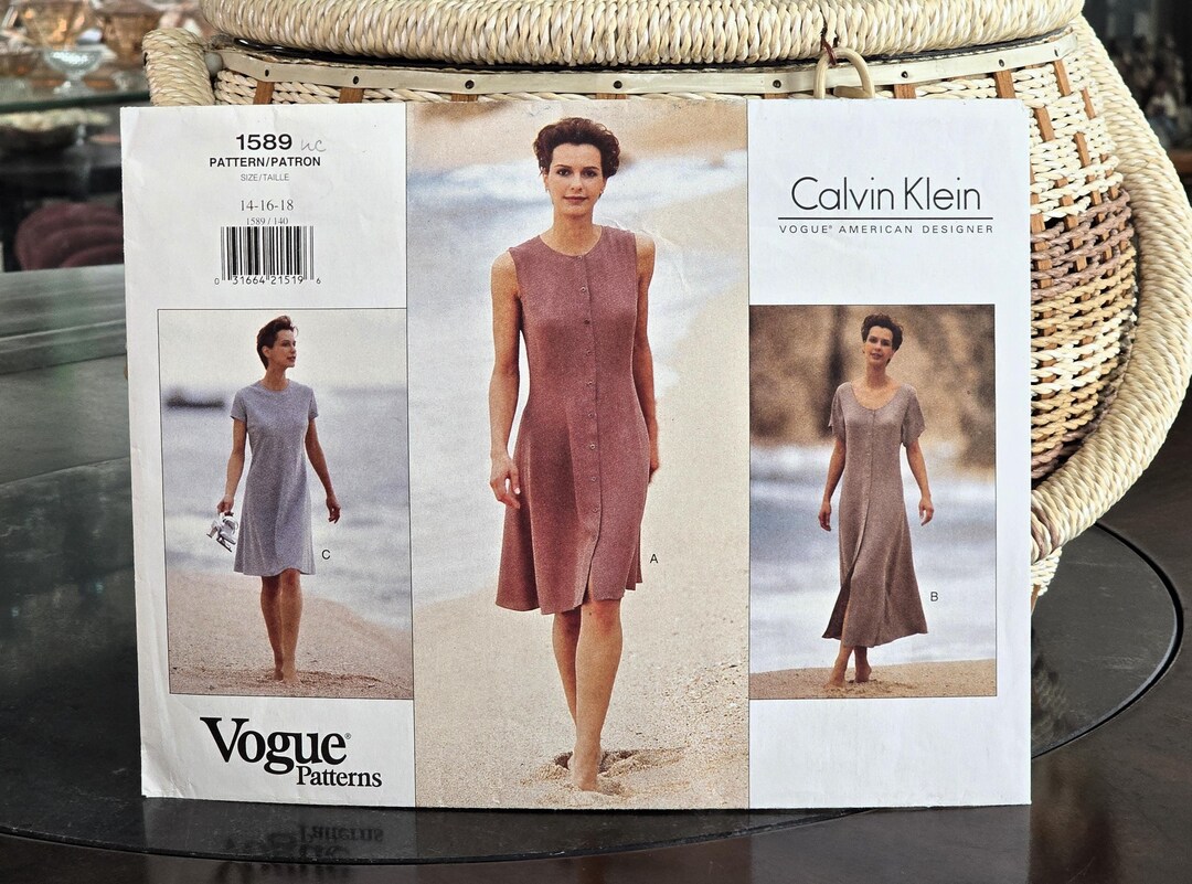Vogue Flared Dress Pattern, UNCUT, Vogue 1589, Size 14-18, Calvin Klein ...