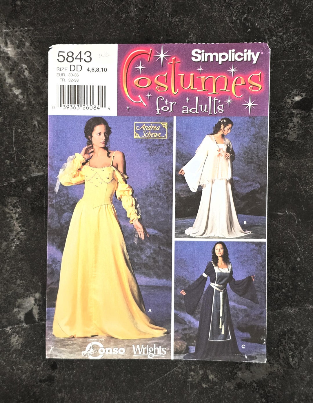 Medieval Costume Pattern, UNCUT, Simplicity 5843, Size Misses' 4-10 ...