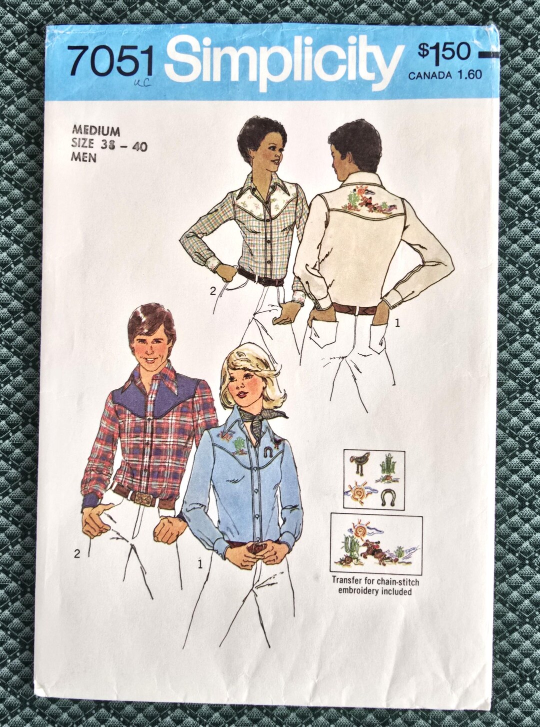 Unisex Western Shirt Pattern, UNCUT, Simplicity 7051, Size Medium 38-40 ...