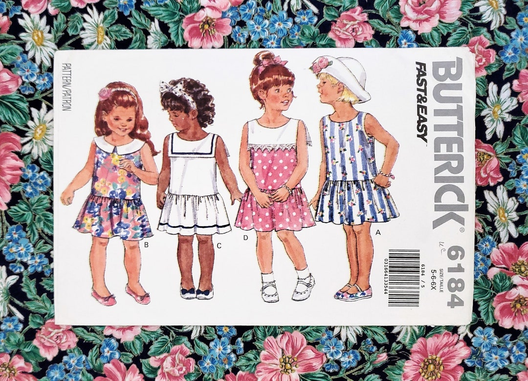 Girl Sundress Pattern, UNCUT, Butterick 6184, Girl 5-6x, Girls' 90's ...