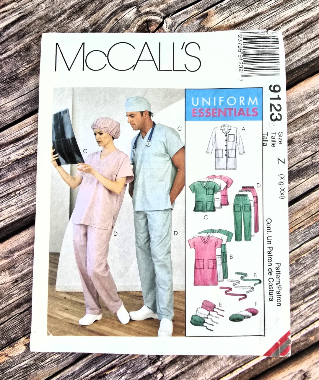 Unisex Scrubs Pattern, Mccall's 9123, Size 42-48, Lab Coat, Top, Pull ...