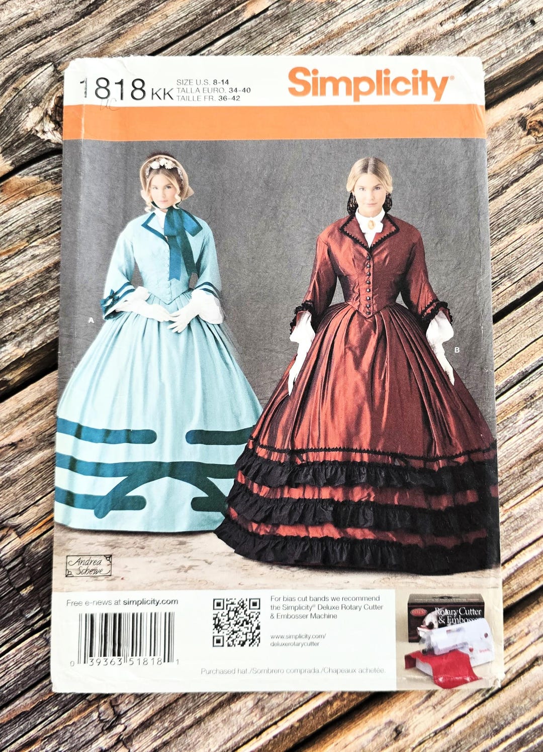 Historical 1800s Costume Pattern, UNCUT, Simplicity 1818, Size 8-14 ...
