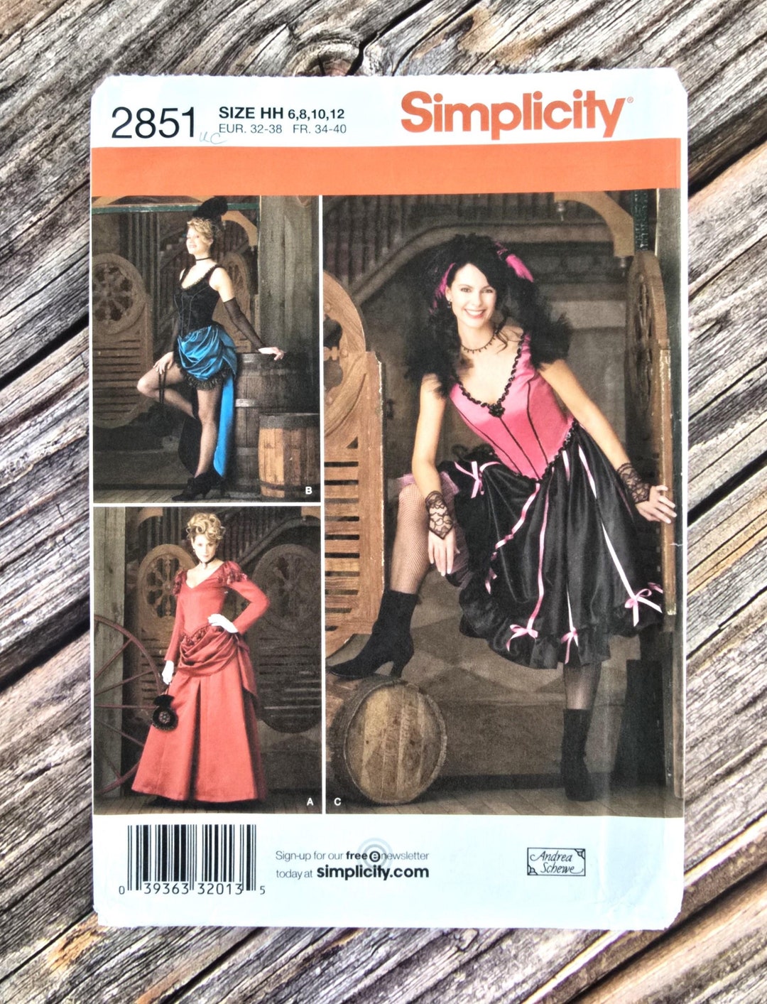 Old West Dance Hall Girl Costume Pattern, UNCUT, Simplicity 2851, Size ...