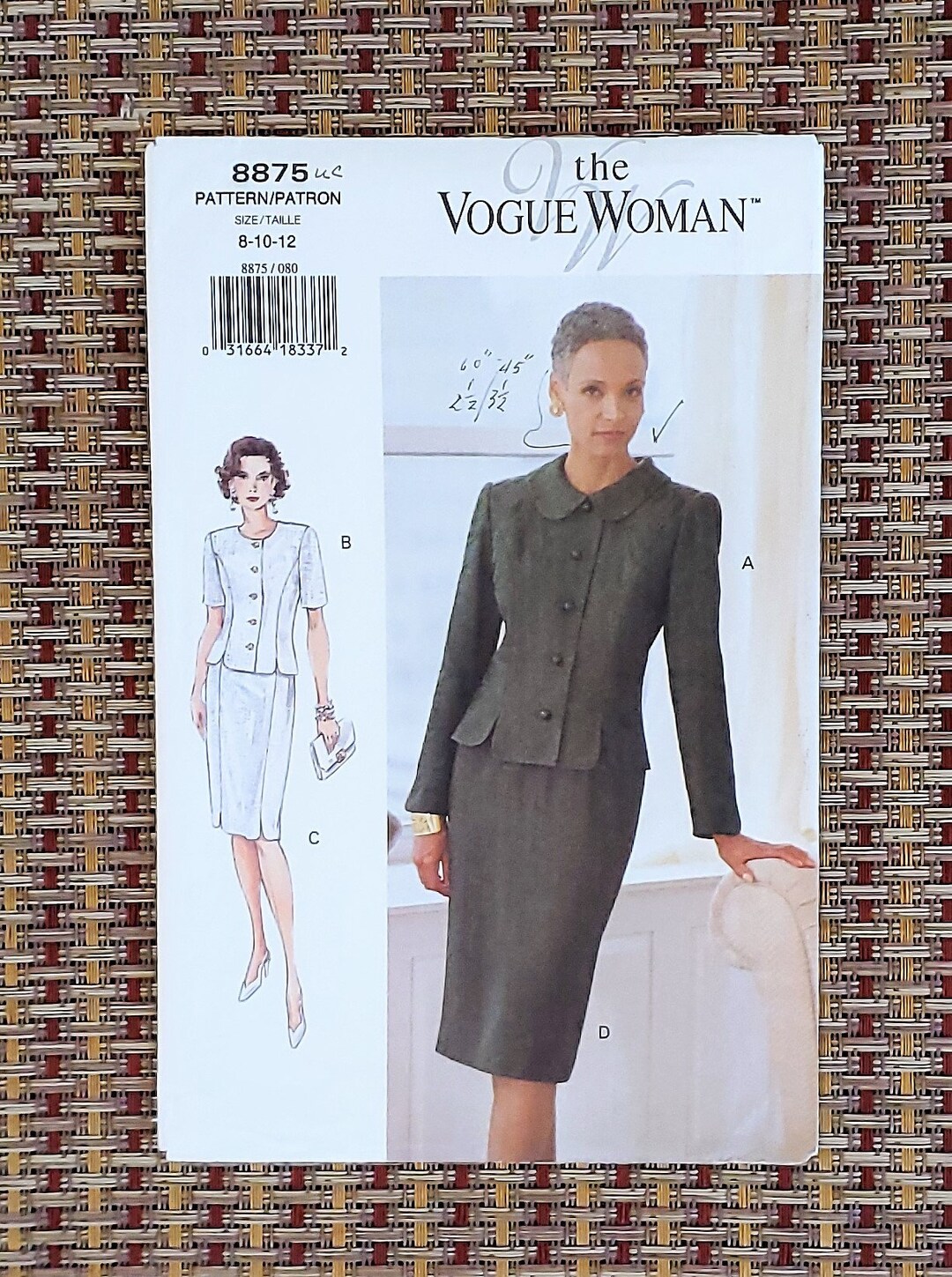 Woman Suit Pattern, UNCUT, Vogue 8875, Size 8-12, 90's Vogue Suit ...