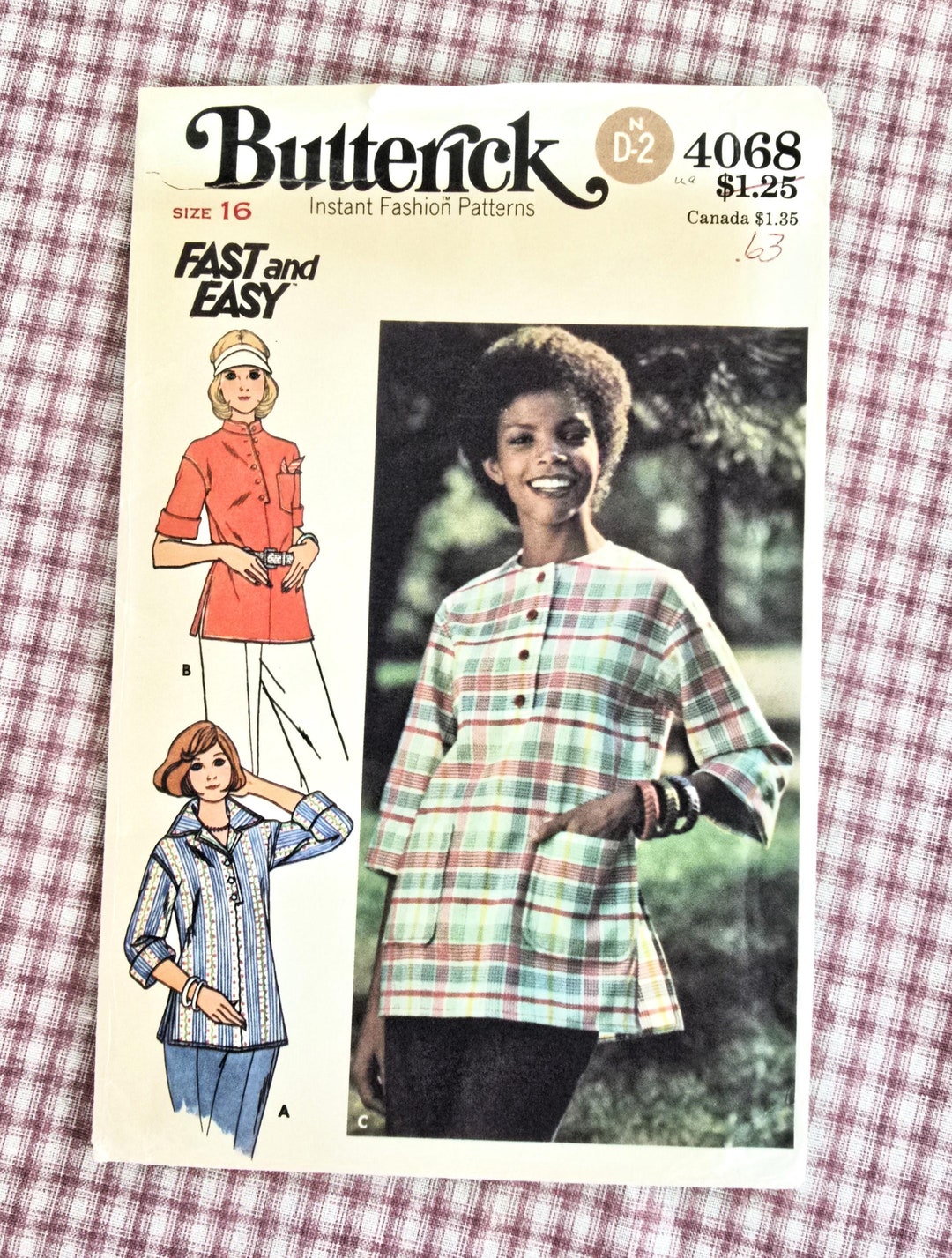 Smock Top Pattern, UNCUT, Butterick 4068, Size 16, 70s Loose-fitting ...