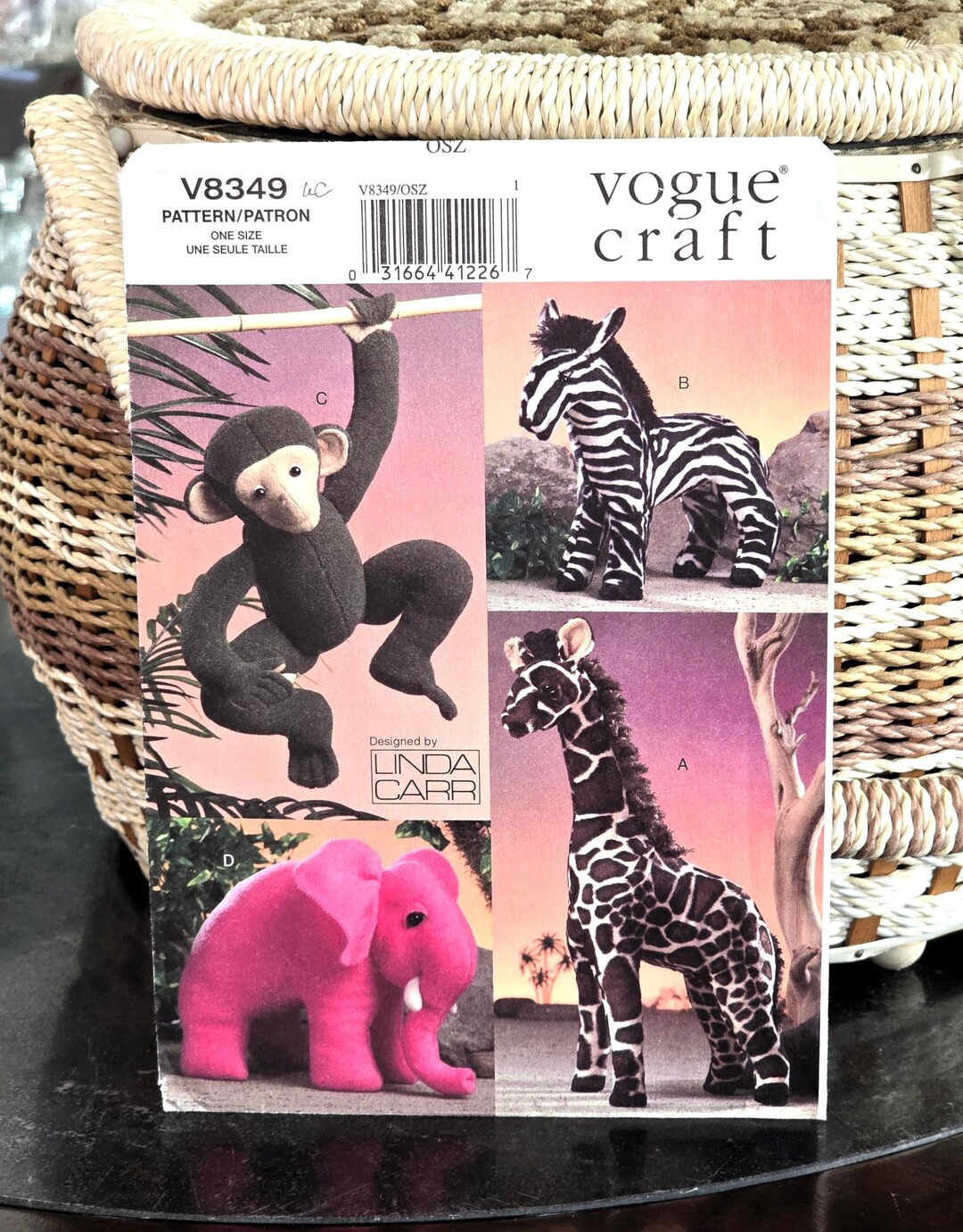 Toy Patterns, Vogue 8349, Stuffed Animals: Giraffe, Zebra, Monkey ...