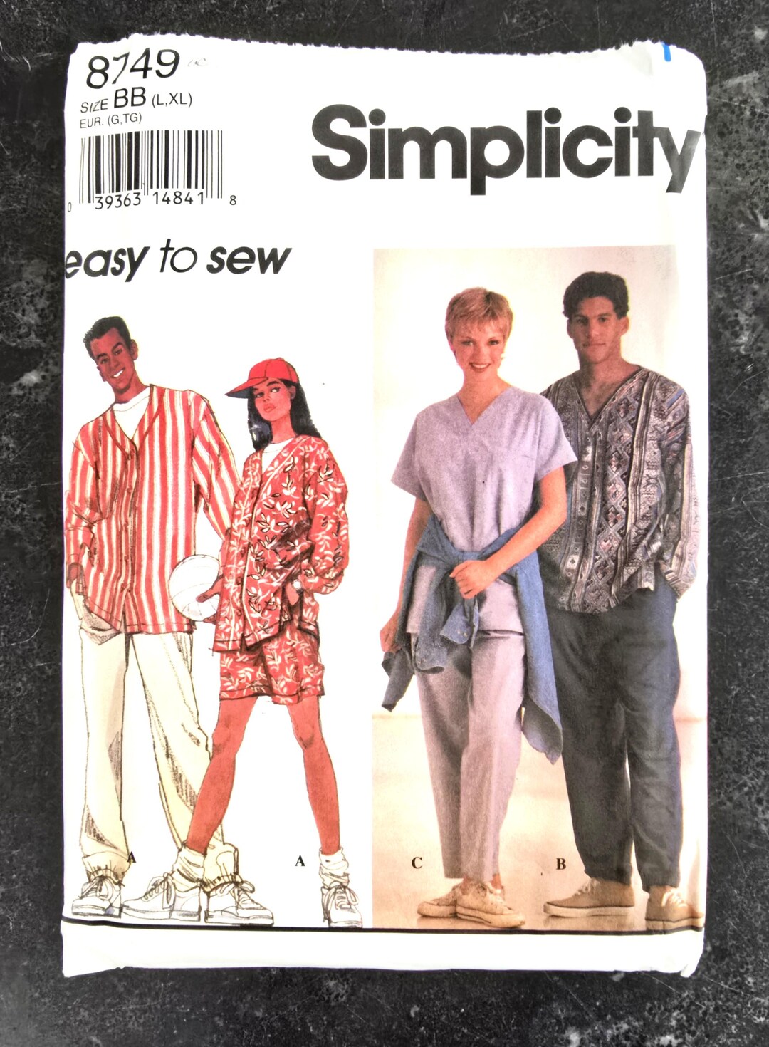 Unisex Shirt, Pants and Shorts Pattern, UNCUT, Simplicity 8749, Size L ...