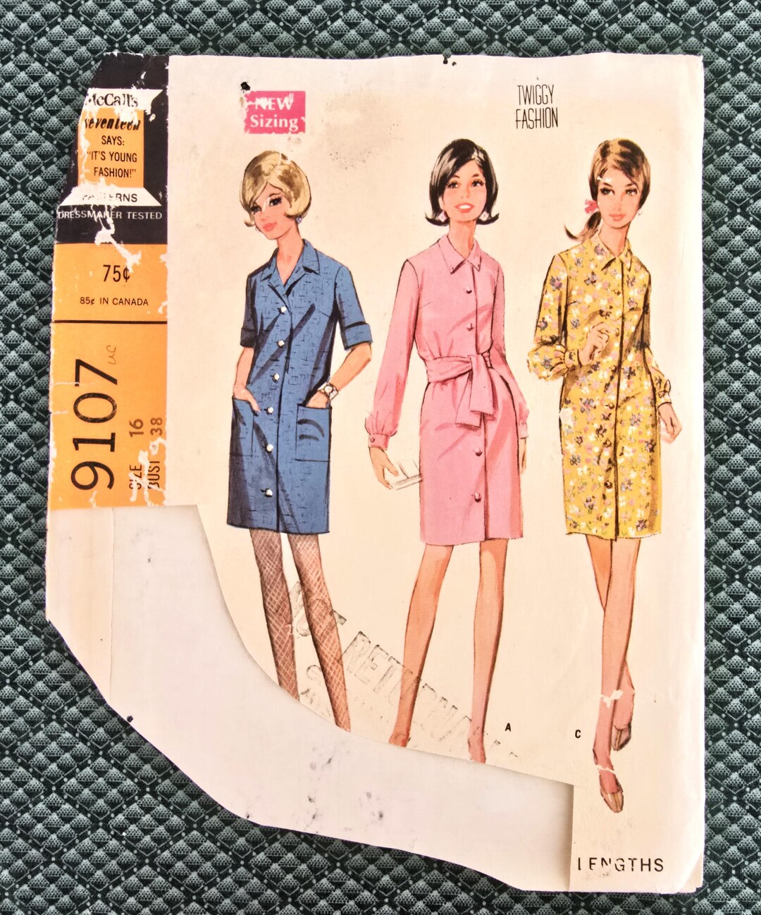 60's Shirtdress Pattern, UNCUT, Mccall's 9107, Size 16, Coat Dress With ...
