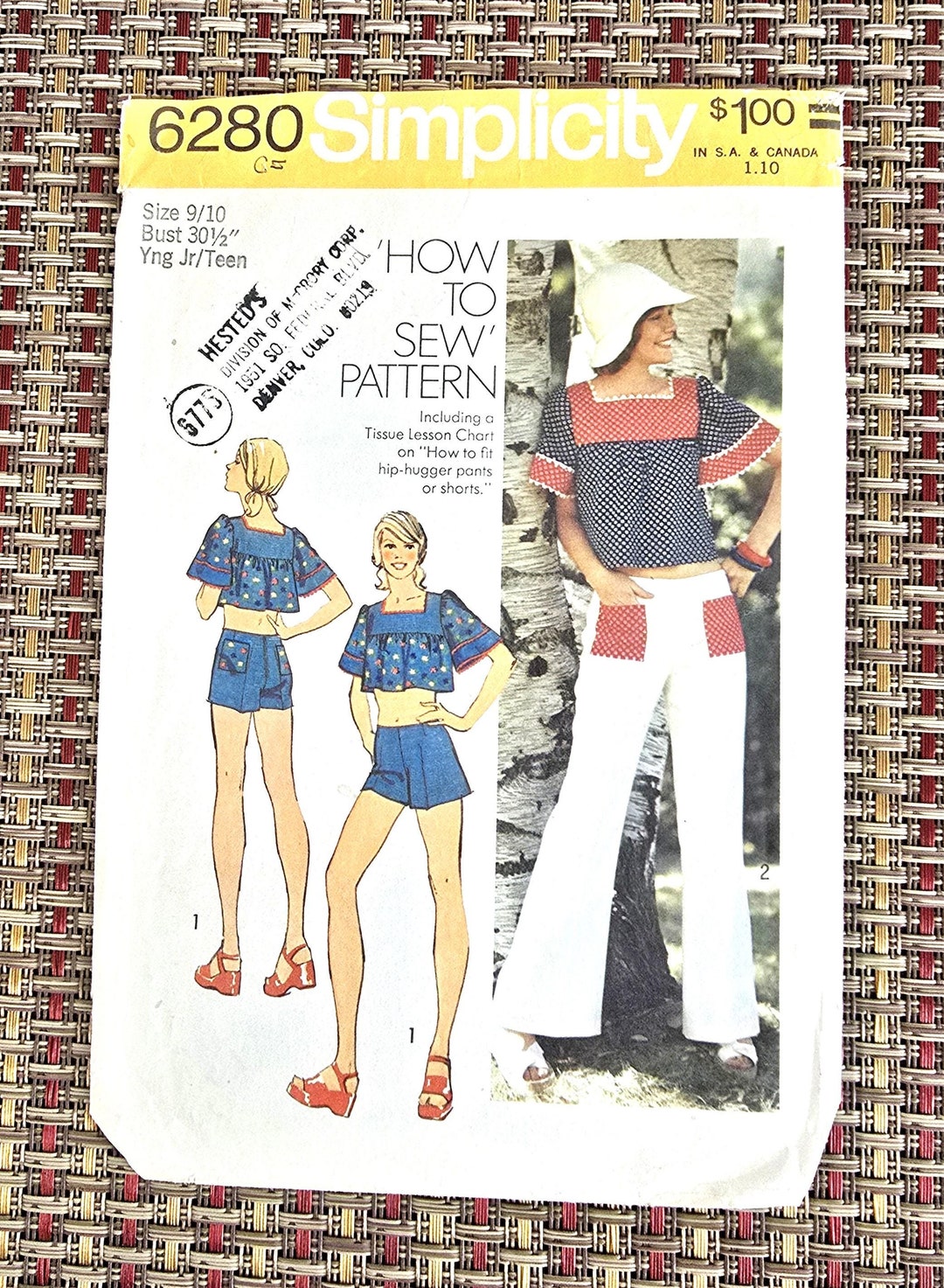70s Hip Hugger Bell Bottom Pants Pattern, Simplicity 6280, Size Teen 9/ ...
