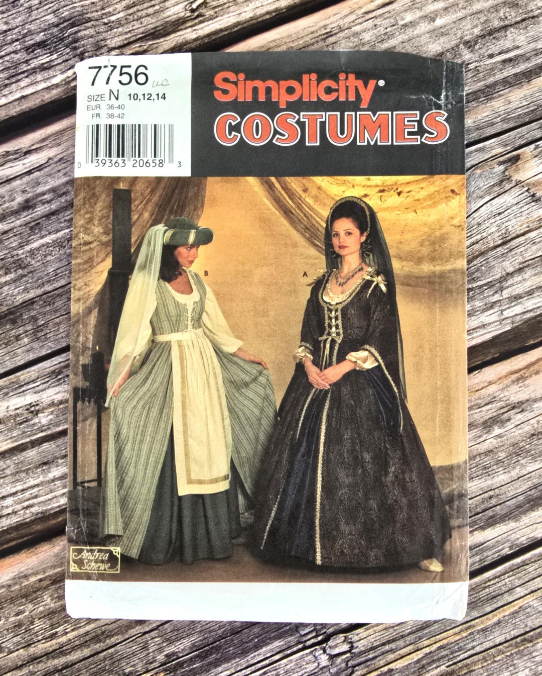Renaissance Costume Pattern, UNCUT, Simplicity 7756, Size 10-14 ...