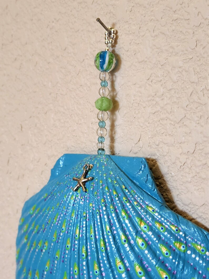 Painted Dot Art Shell, Peacock Inspired Hand Painted Scallop Shell ...