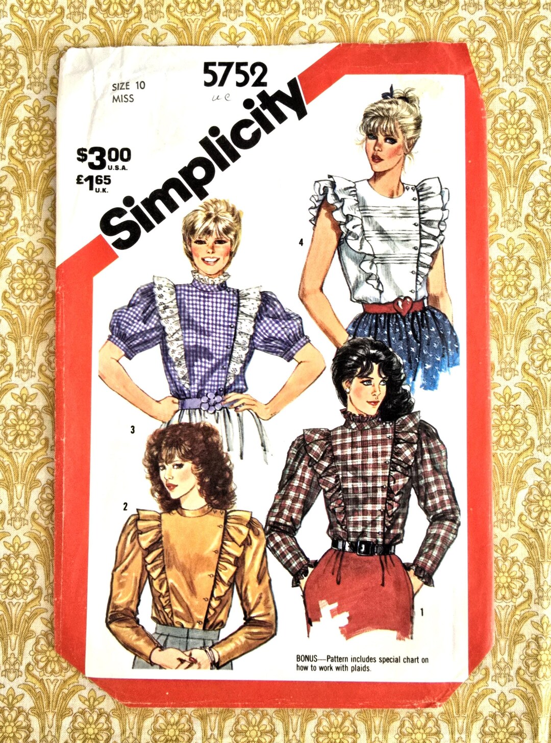 80s Ruffled Blouse Pattern, UNCUT, Simplicity 5752, Size 10 ...