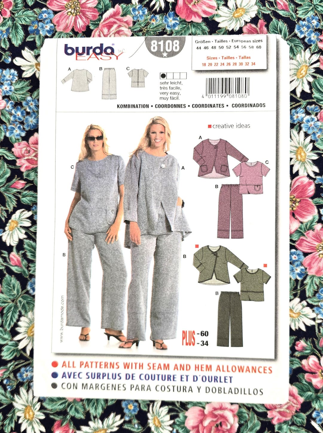 Plus Size Coordinates Pattern, UNCUT, Burda 8108, Size 18-34, Loose ...