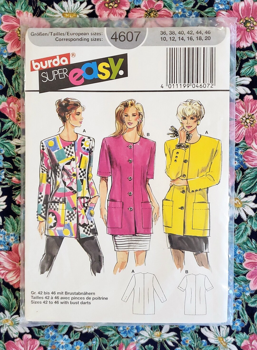 90s Jacket Pattern, UNCUT, Burda 4607, Size 10-20, Long Jacket Pattern ...