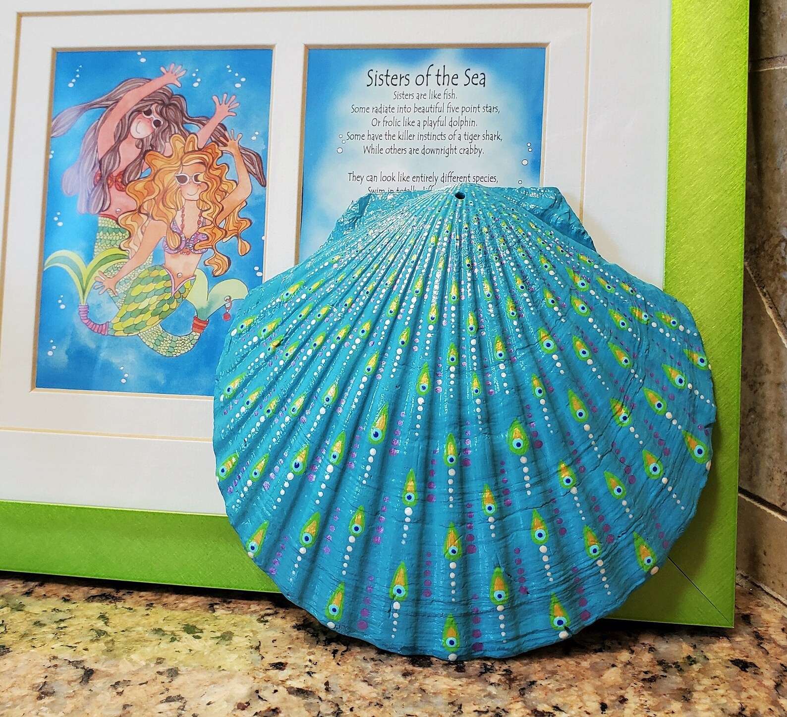 Painted Dot Art Shell, Peacock Inspired Hand Painted Scallop Shell ...