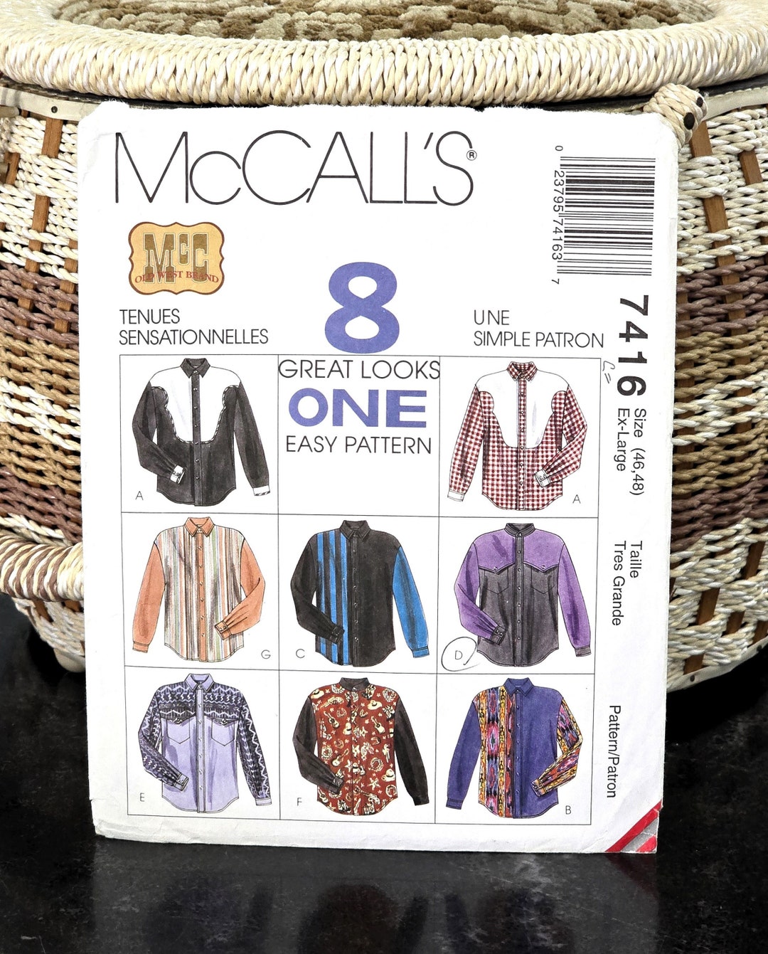 Men's Western Shirt Pattern, UNCUT, Mccall's 7416, Size Men's XL, Easy ...