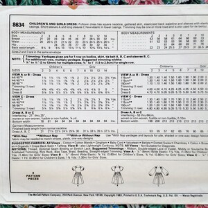 Girl Dress Pattern, UNCUT, Mccall's 8634, Girls' Size 4, 80's Girls ...