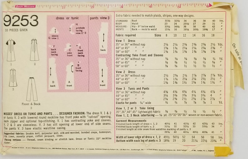 70s Dress Pattern Simplicity 9253 Size 12 Vintage Dress or - Etsy