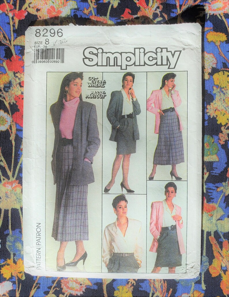80s Suit Pattern UNCUT Simplicity 8296 Size 8 Jacket Skirt - Etsy