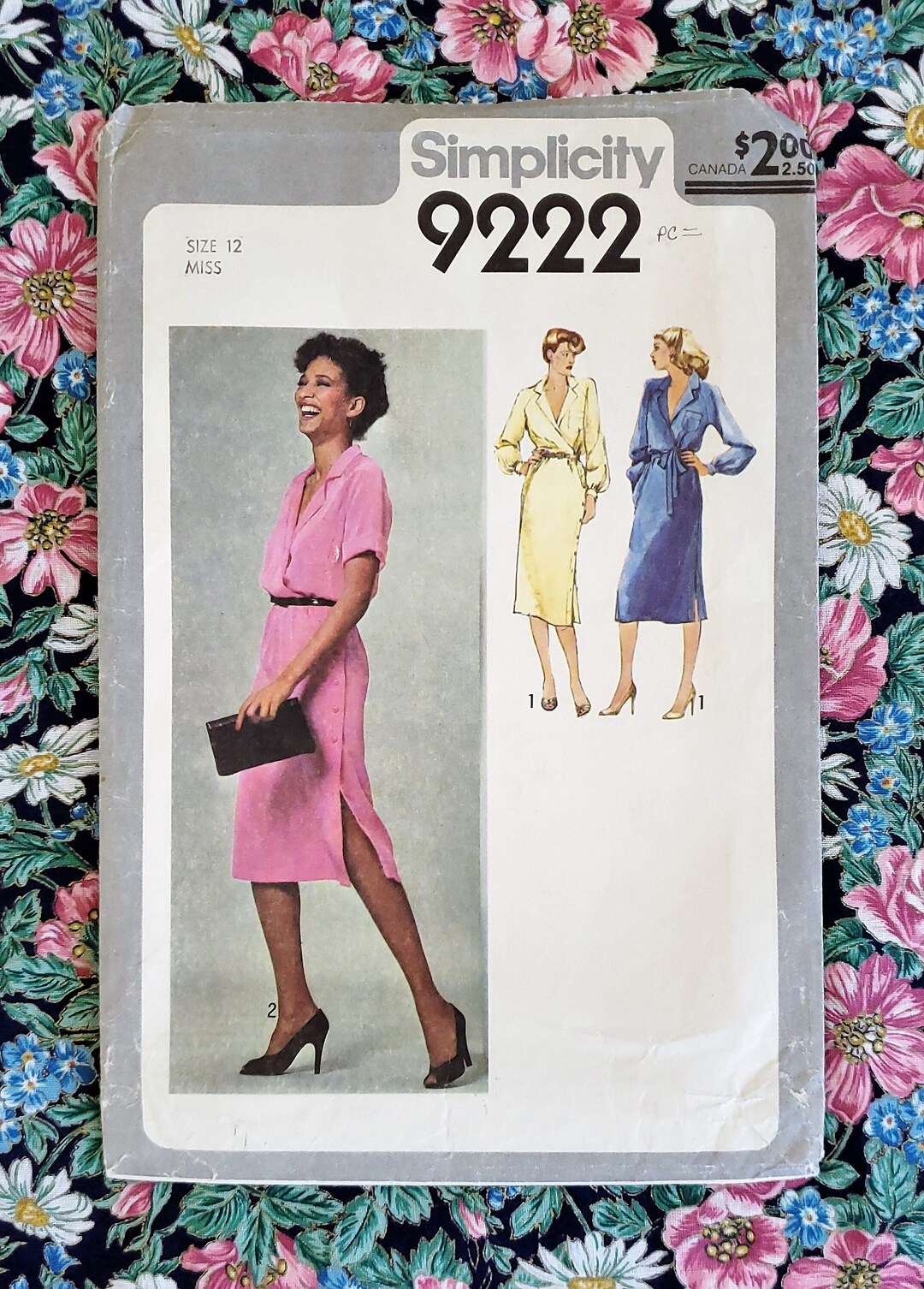70s Dress Pattern, Simplicity 9222, Size 12, Mock-wrap Dress: Raglan ...