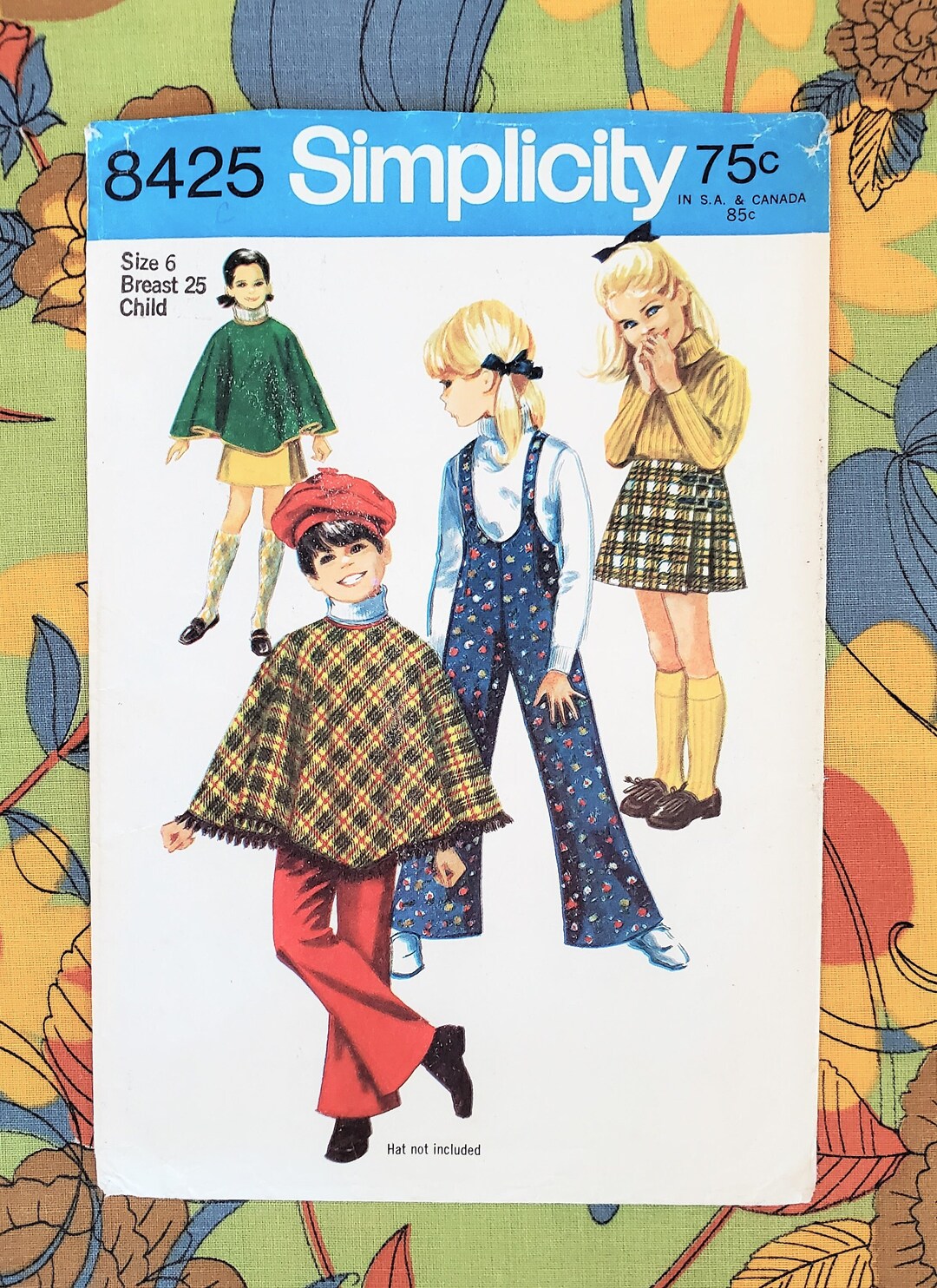 Girl Poncho Pattern, Simplicity 8425, Girl Size 9, 60's Child's Poncho, Skirt & Bell Bottom ...