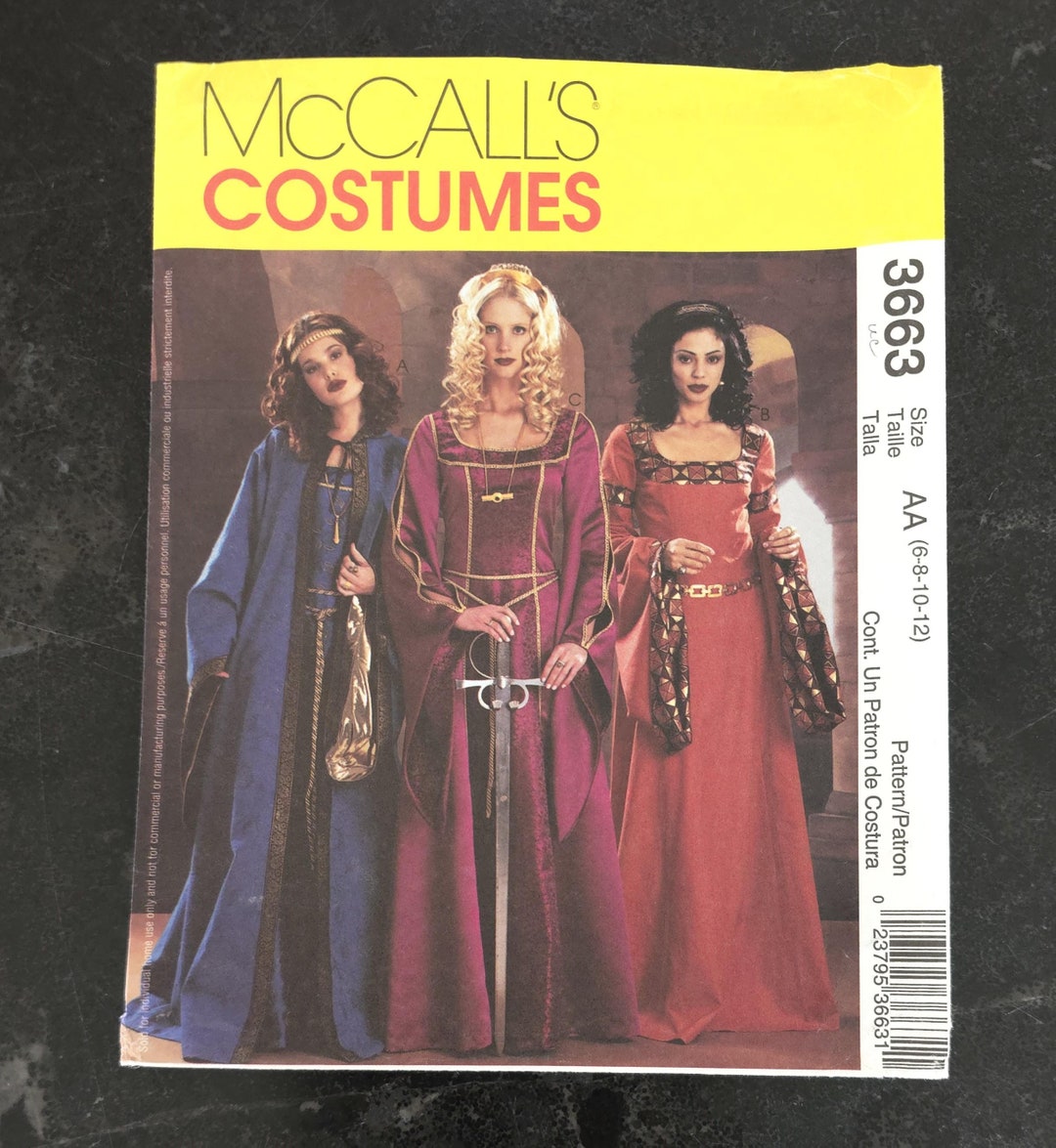 Medieval Costume Pattern, UNCUT, Mccall's 3663, Size 6-12, Princess ...