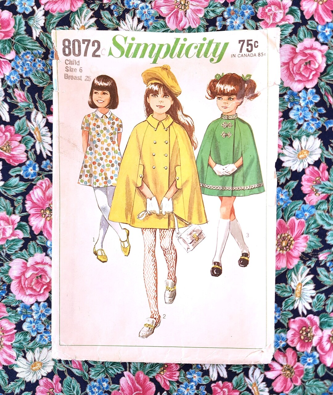 Girl Cape & Dress Pattern, Simplicity 8072, Girl Size 6, Girls 60s ...