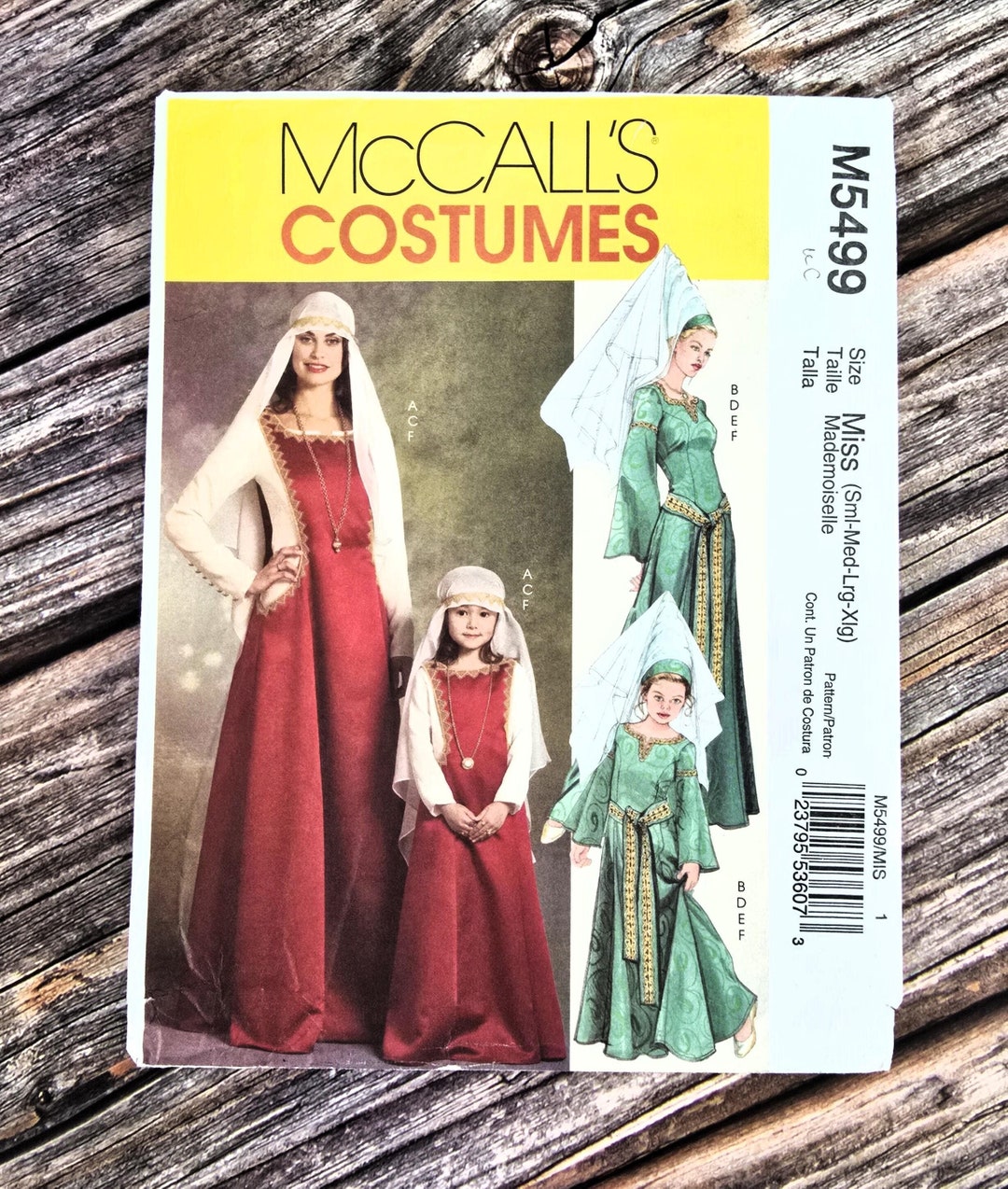 Medieval Costume Pattern, UNCUT, Mccall's 5499, Size Misses 8-22, Princess Dress Pattern ...